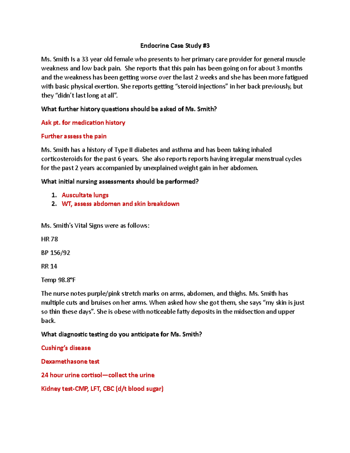 Endocrine Disorders Case Study #3: Ms. Smith's Clinical Analysis - Studocu