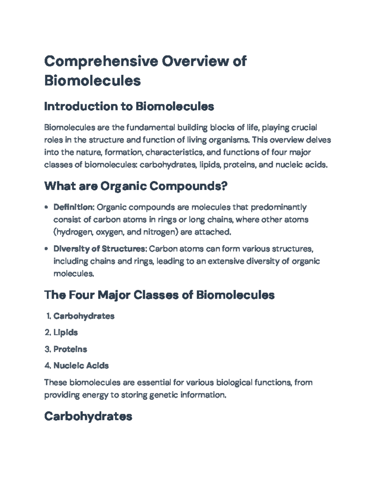 Comprehensive Overview of Biomolecules: Structure & Functions ...