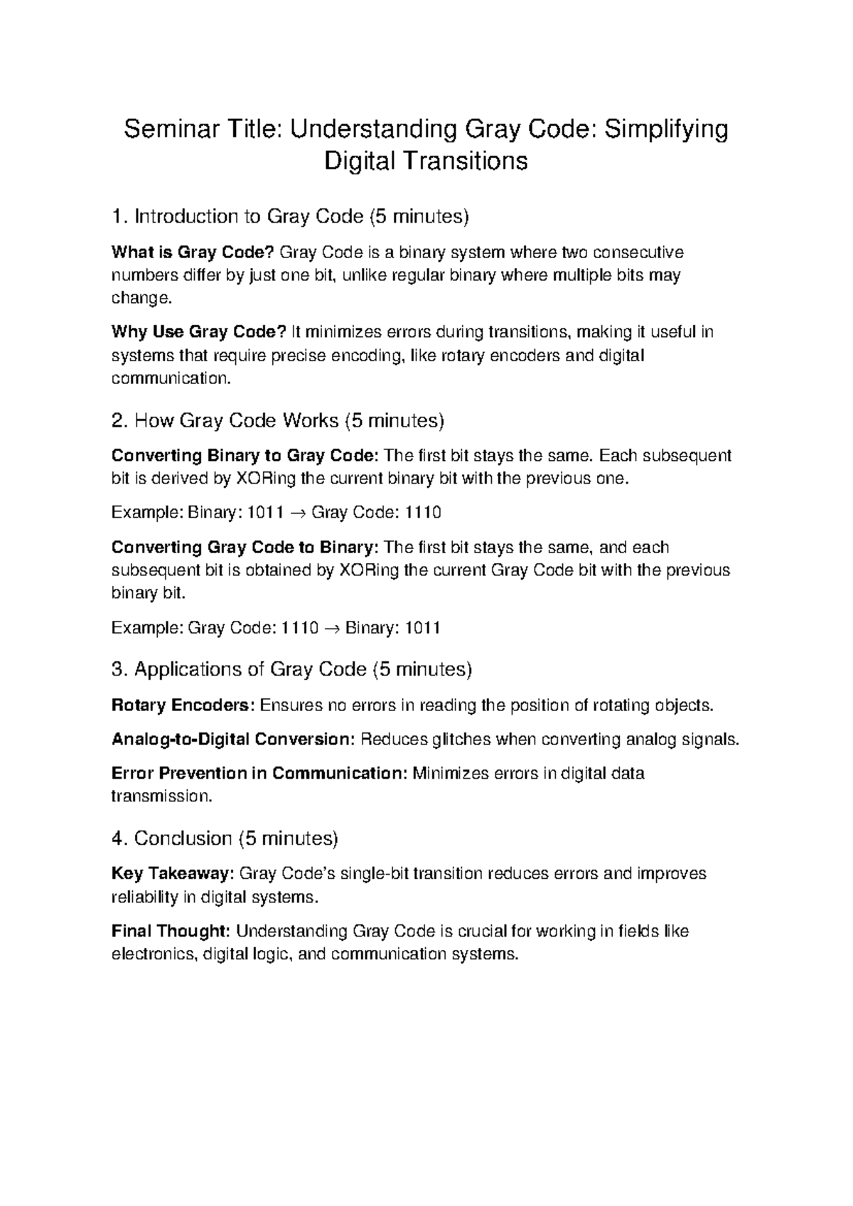 Seminar on Gray Code: Simplifying Digital Transitions and Applications ...