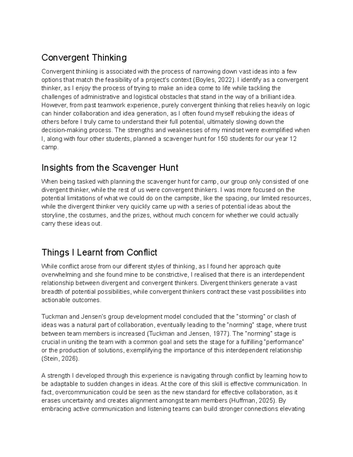 COMM1120 Assessment 1 Reflection: Convergent vs. Divergent Thinking ...