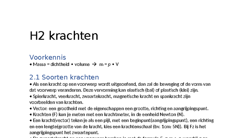 NA H2 en H4 - Krachten en Arbeid in de Natuurkunde - Studeersnel
