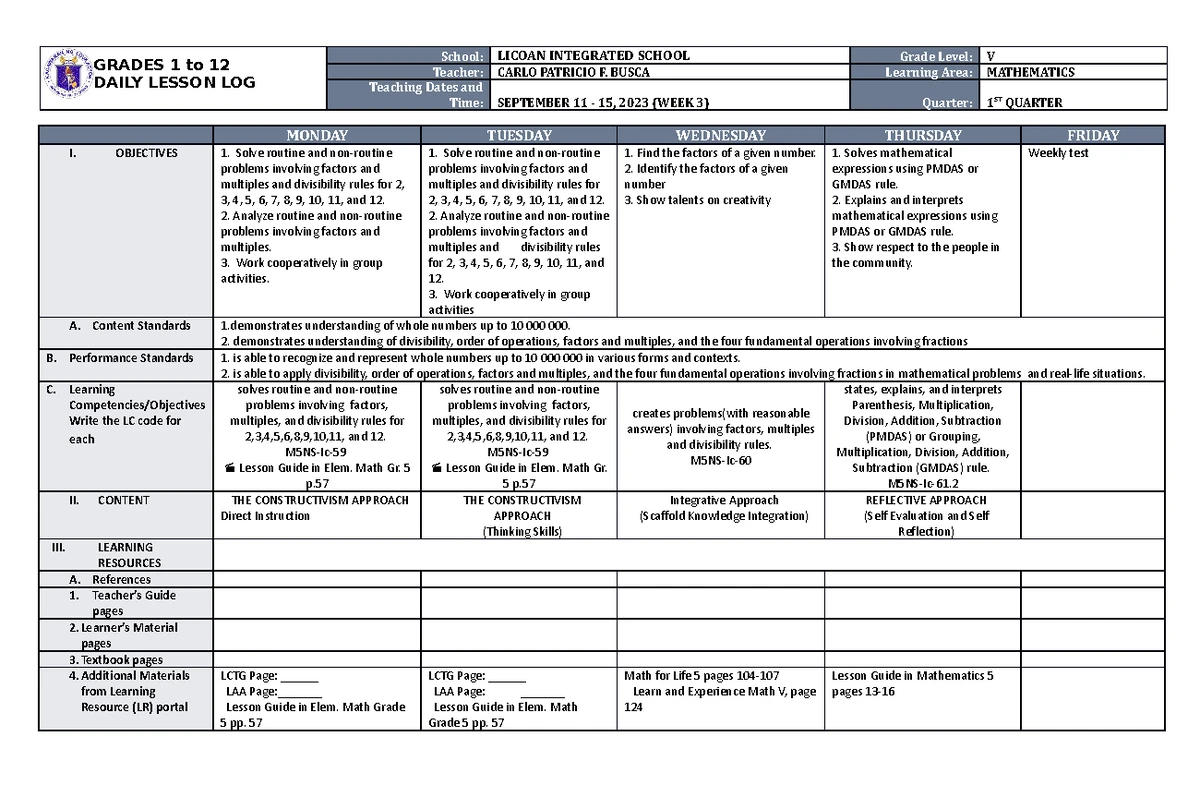 DLL Matatag Makabansa 3 Q1 W8: Lingguhang Aralin at Gawain - Studocu