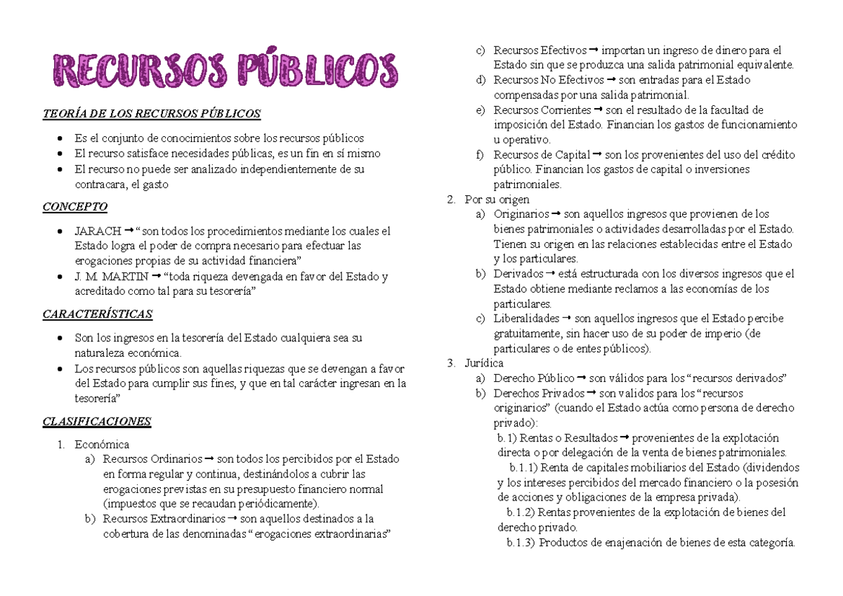 Resumen de Recursos Públicos y Deuda Pública - CRI 101 - Studocu