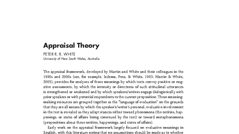 Appraisal Theory Overview: Insights by PETER R. R. WHITE - Studocu
