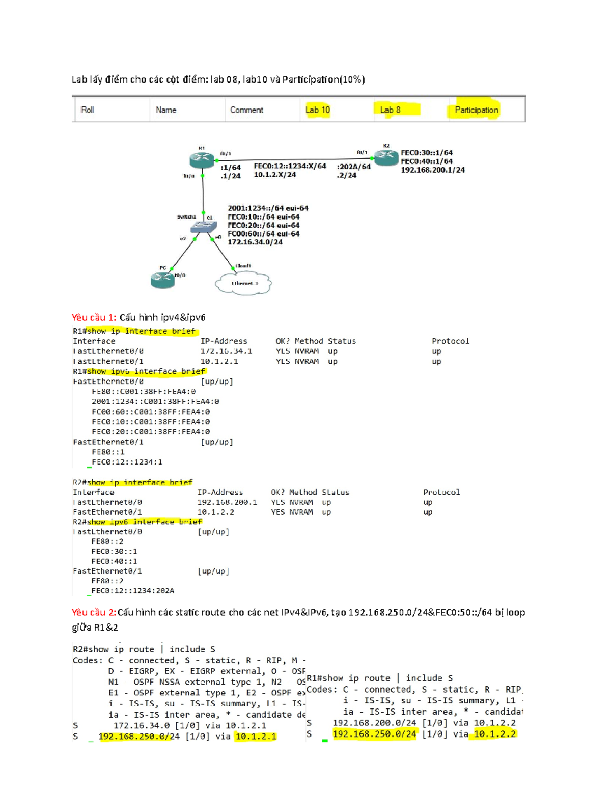 Lab08 & Lab10 Configuration: IPv4, IPv6, DNS & DHCP Setup - Studocu