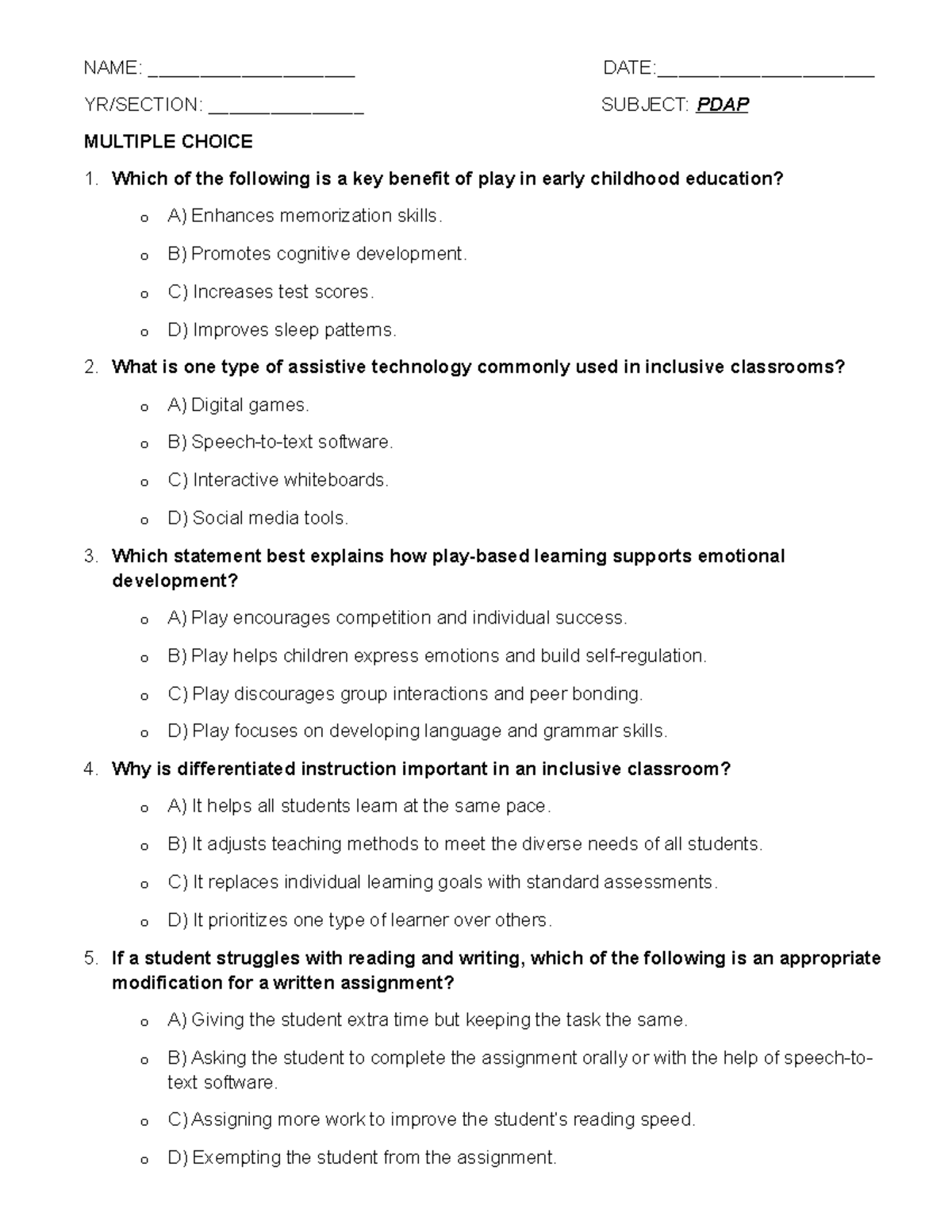 PDAP - Prefinals ACT: Activities & Strategies for Inclusive Education ...