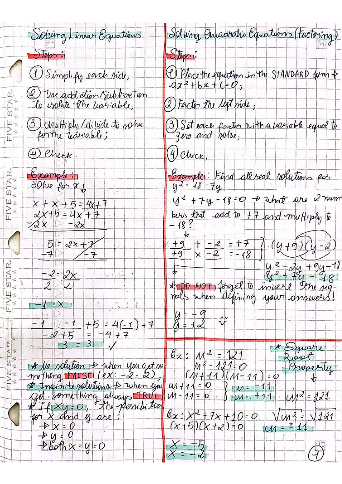 Solving Linear Equations and Quadratic Equations (Factoring) - Studocu