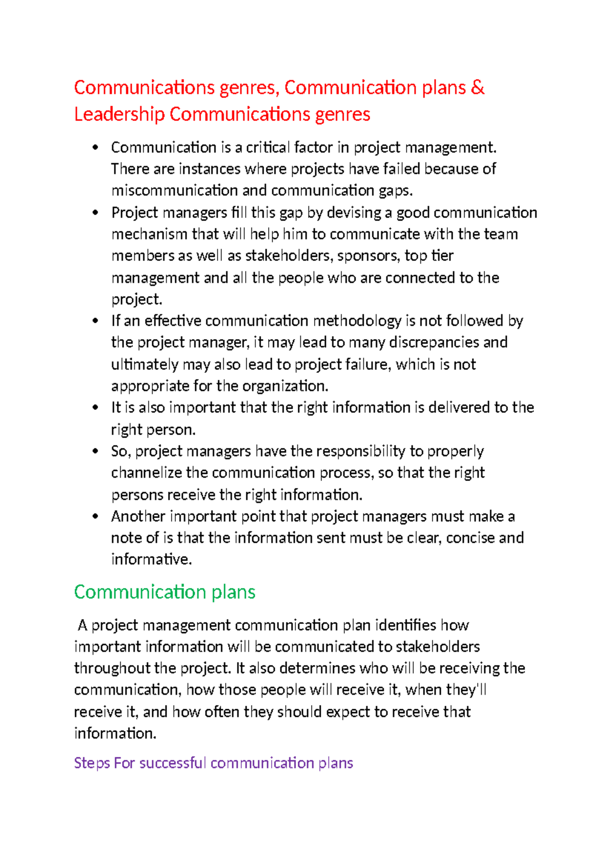 SPM 5: Effective Communication Plans in Project Management - Studocu