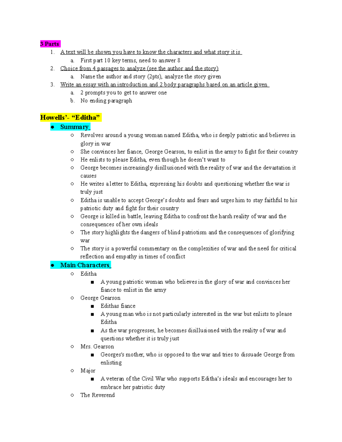 ENG 130 Final Exam Comprehensive Study Guide for Key Literary Works - Studocu