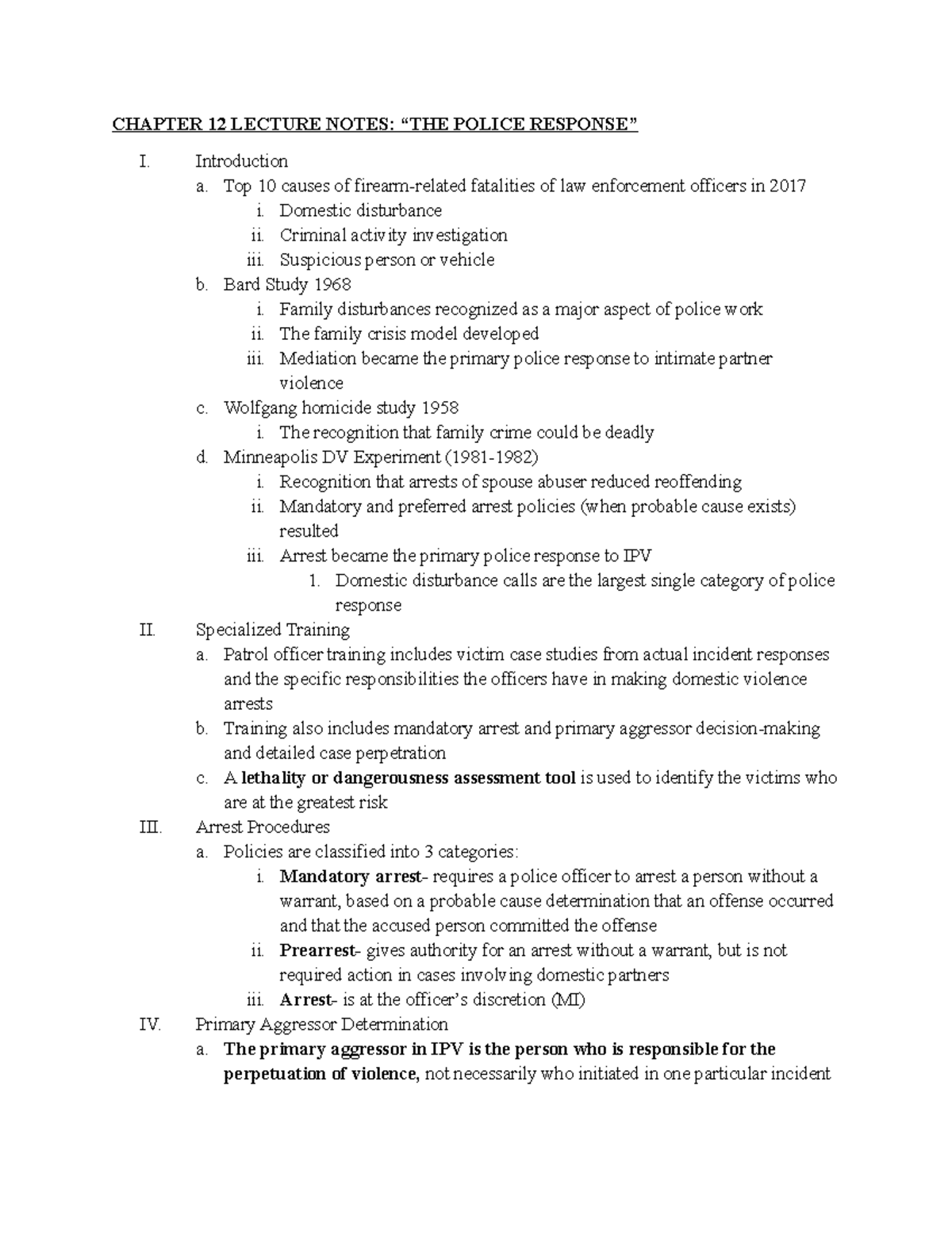CHAPTER 12 LECTURE NOTES: DOMESTIC VIOLENCE RESPONSE - Studocu