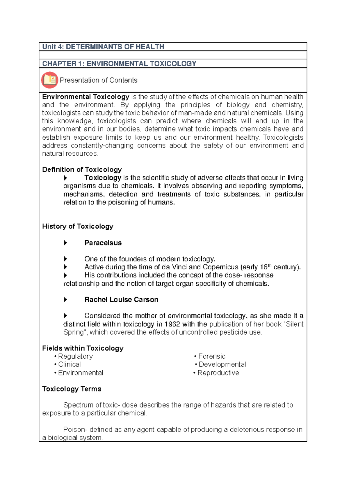 EOH-Unit 4: Environmental Toxicology & Health Determinants Overview ...