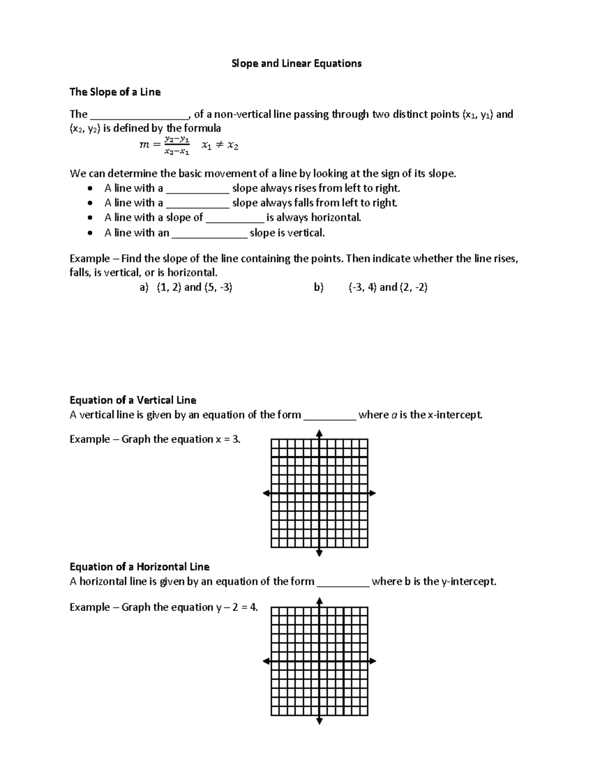 Slope and Linear Equations Overview: Understanding Line Behavior - Studocu