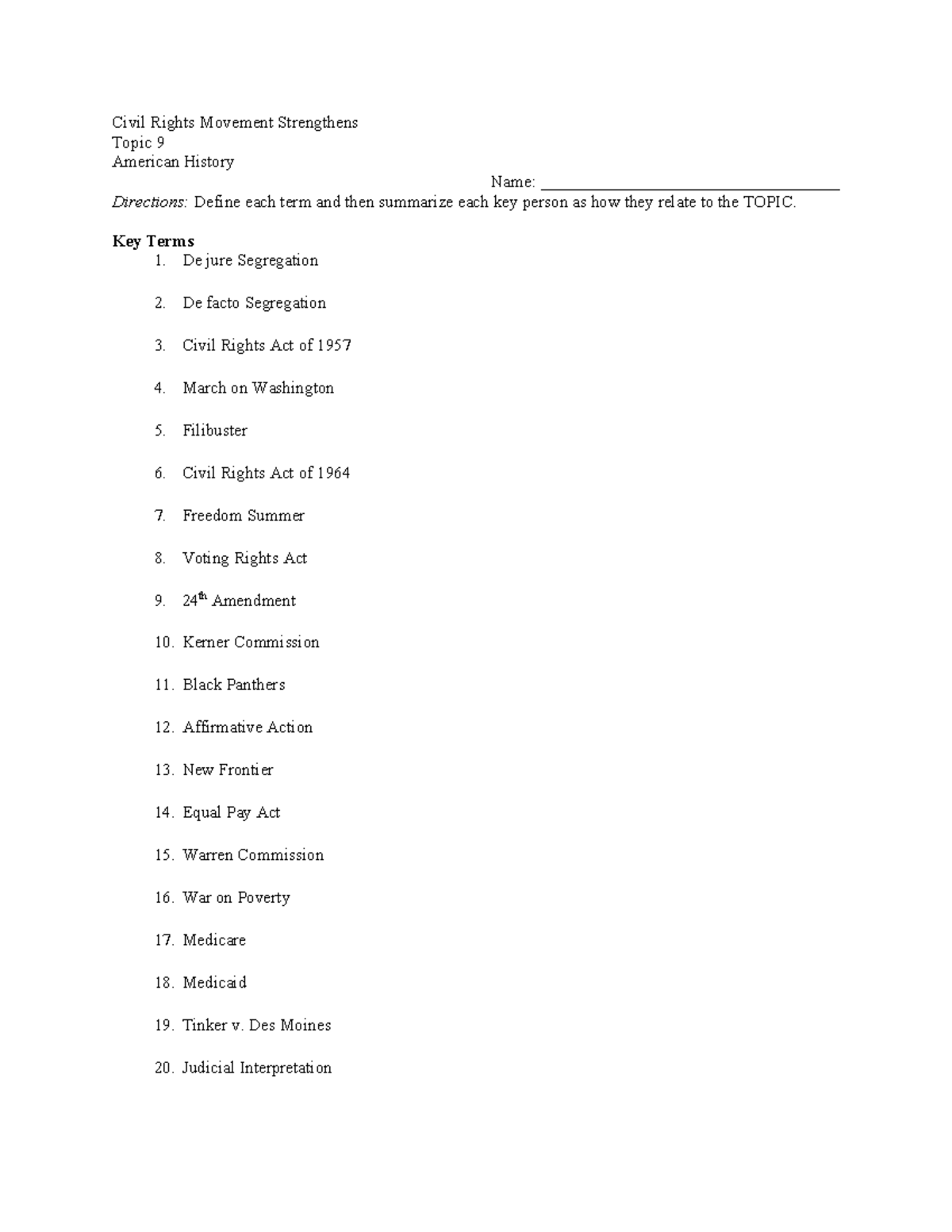 Topic 9: Key Terms and Figures in the Civil Rights Movement - Studocu