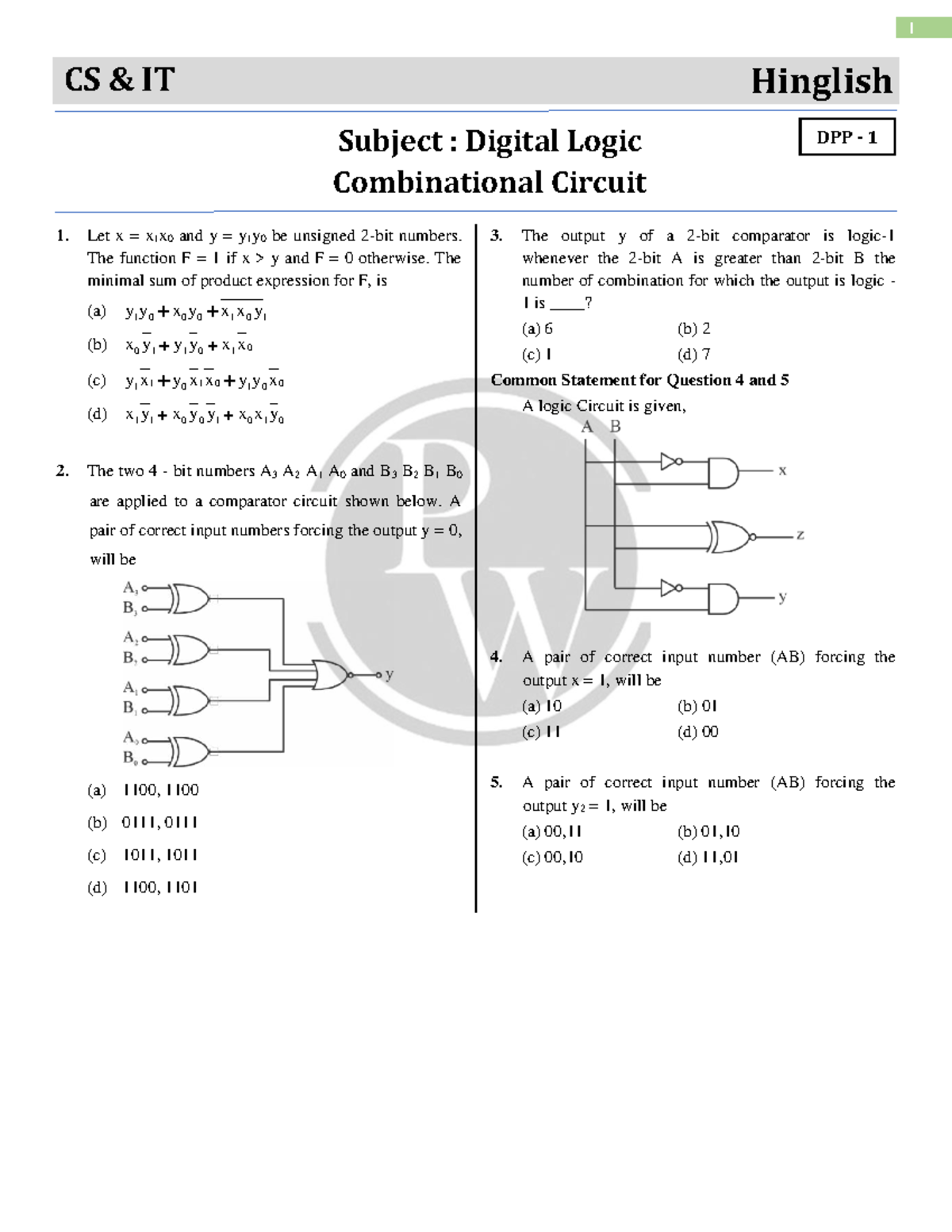 CSE IT Digital Logic Combinational Circuit DPPs - Studocu