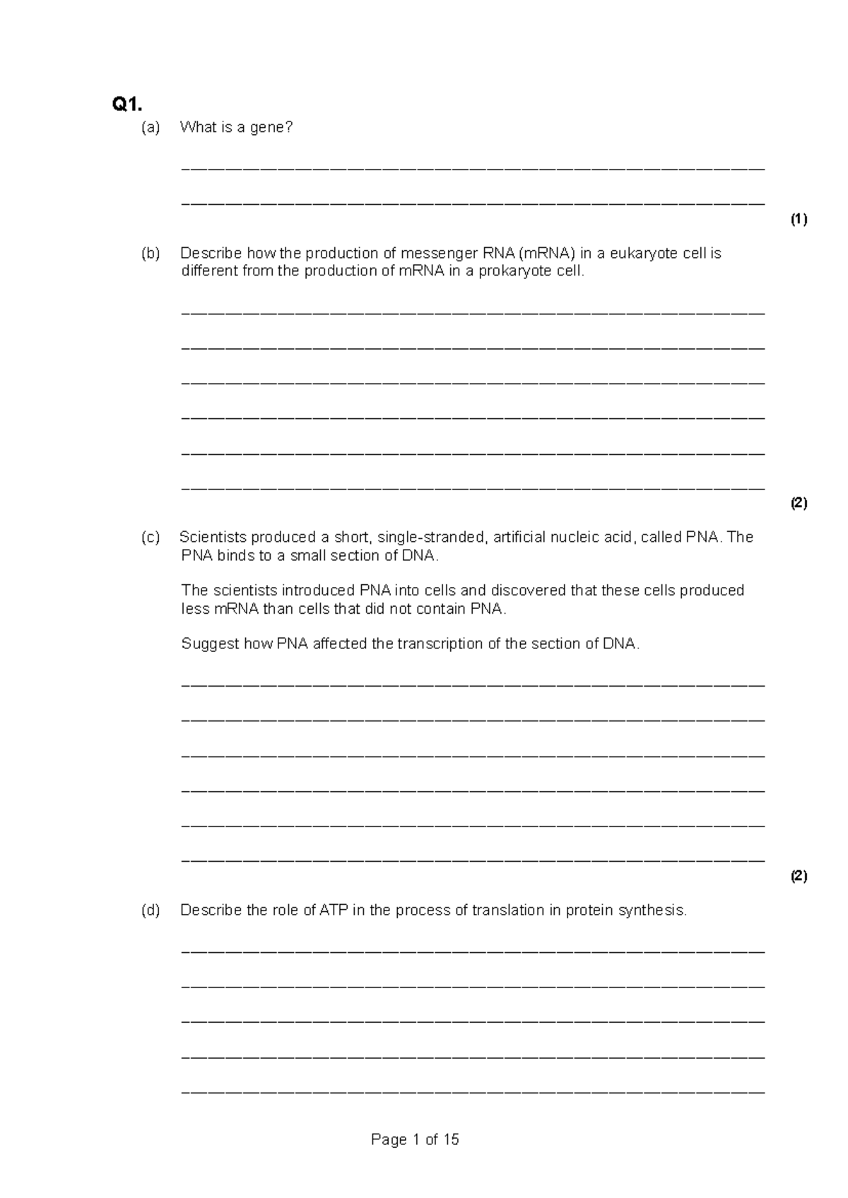 Protein Synthesis Exam Questions (BIO101) - Studocu