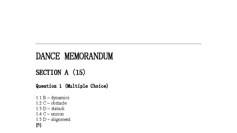 Creative Arts Grade 09 Memo: Dance & Visual Arts Exam Review - Studocu