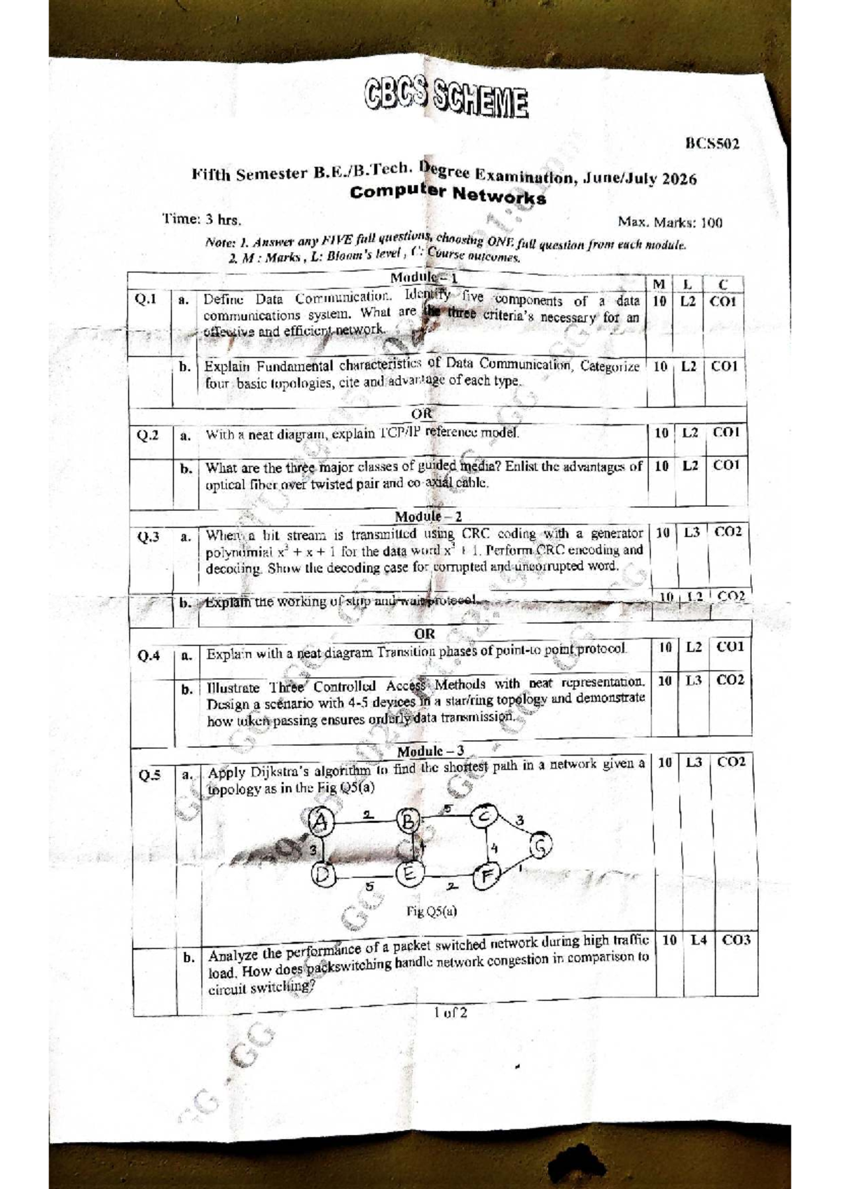 BCS502 Fifth Semester Exam: Computer Networks Overview and Questions ...