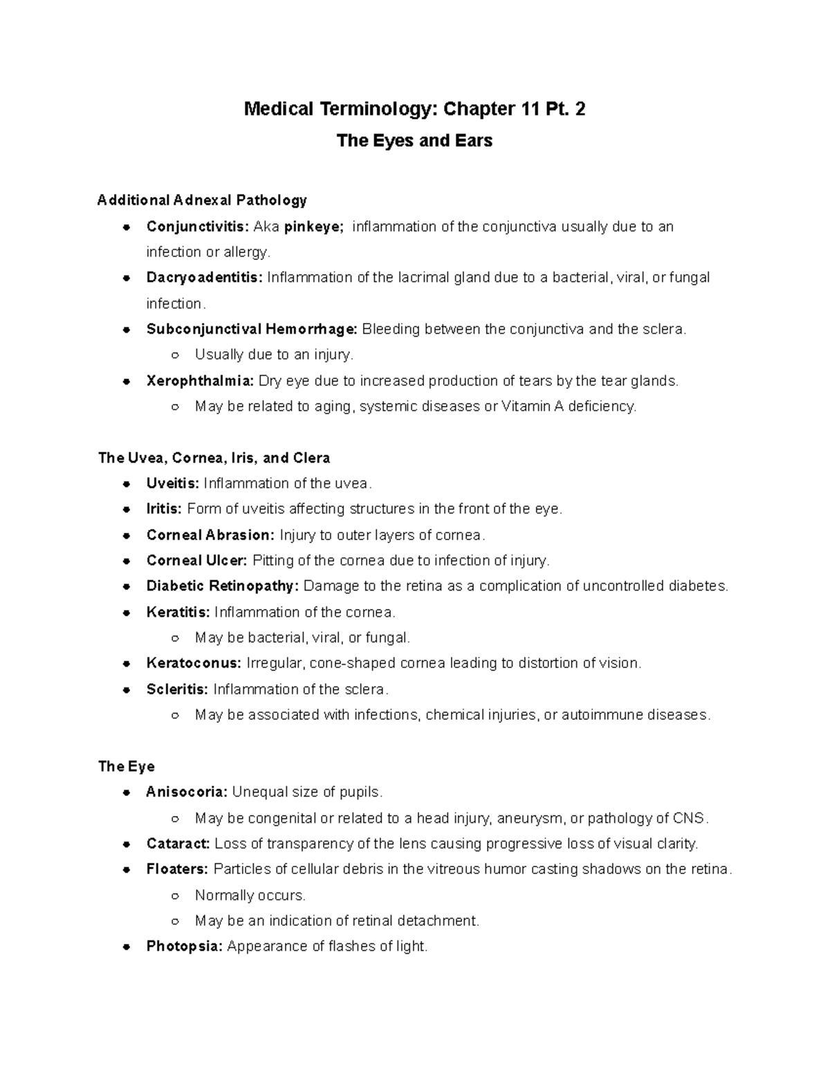 Med Terms Ch 11 Pt 2 - The Eyes and Ears - Medical Terminology: Chapter ...