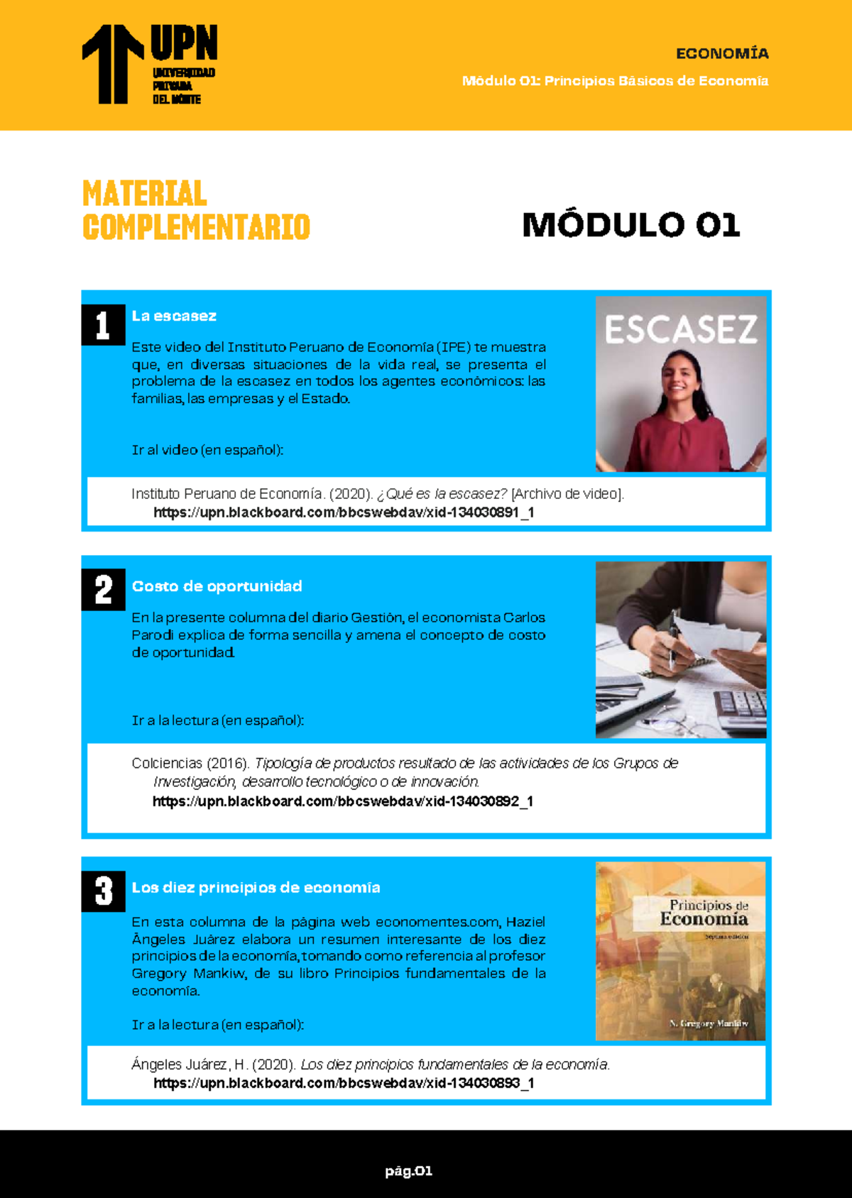 ECON 101: Material Complementario Módulo 01 - Principios Básicos - Studocu