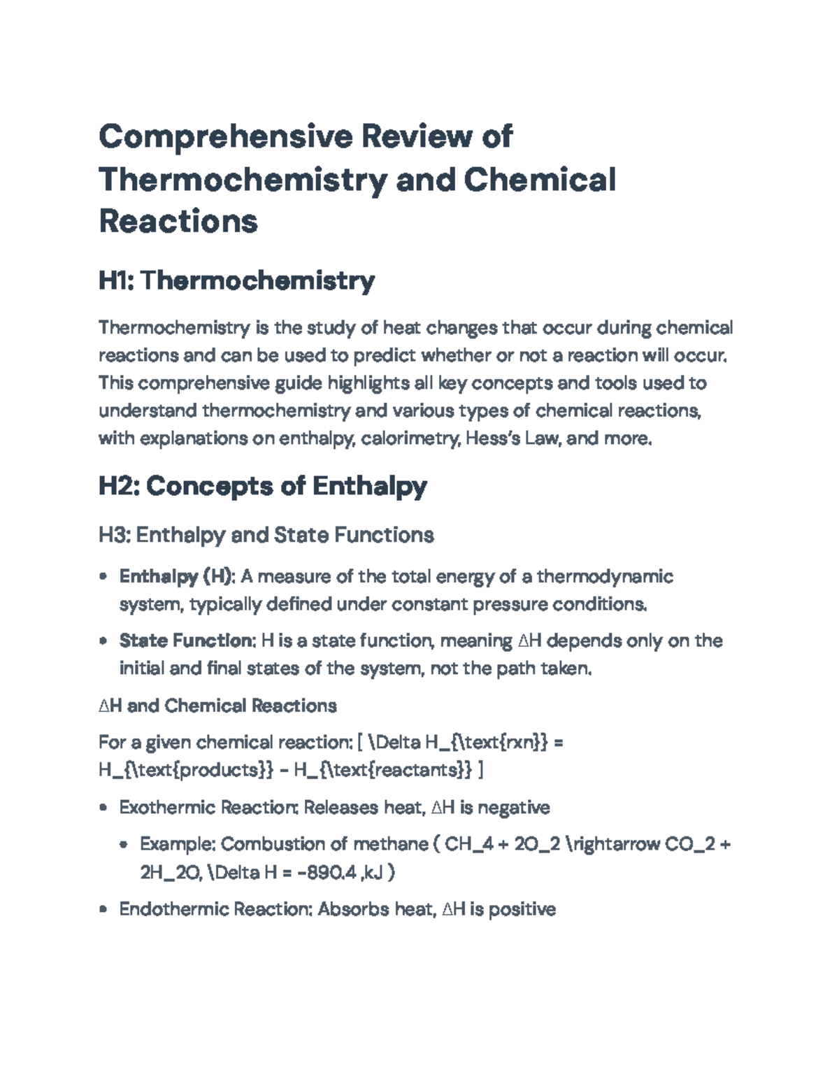Thermochemistry and Chemical Reactions Concepts - Comprehensive Guide ...