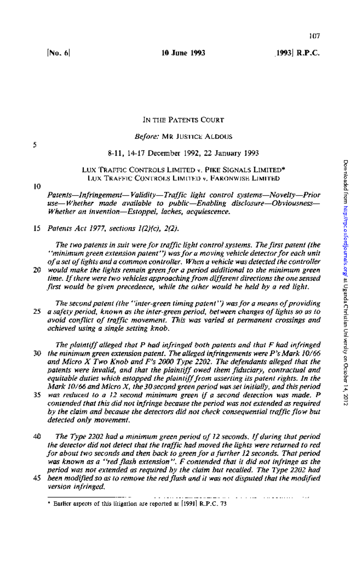 Lux Traffic Controls Ltd. v. Pike Signals Ltd. - Patent Infringement ...