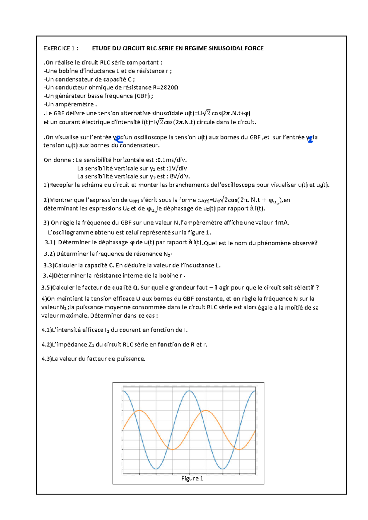 Exercice 1 : Étude du Circuit RLC Série en Régime Sinusoidal - Studocu