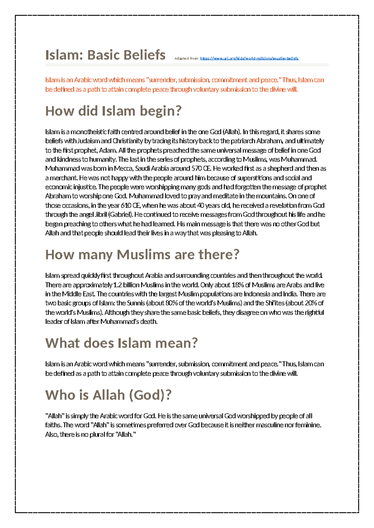 Understanding the Core Beliefs and Practices of Islam (ISL 101) - Studocu