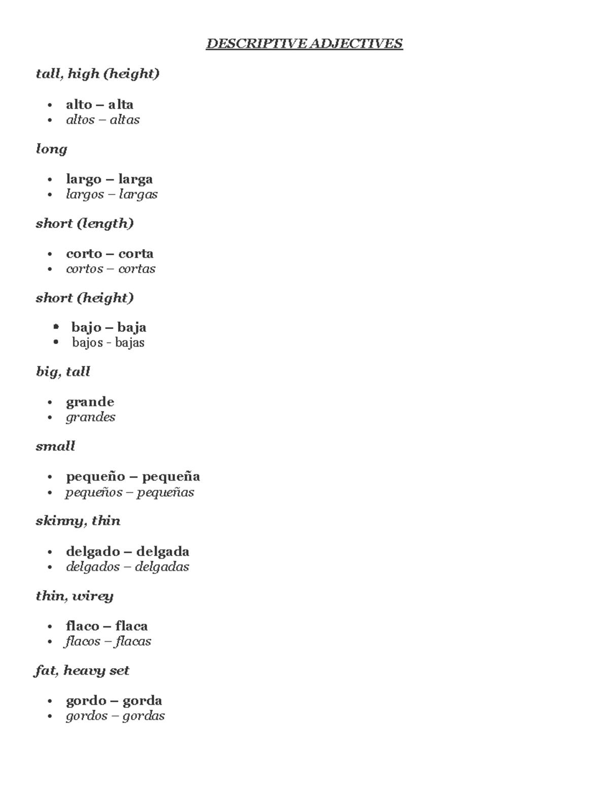 Spanish Descriptive Adjectives: A Comprehensive Guide - Studocu