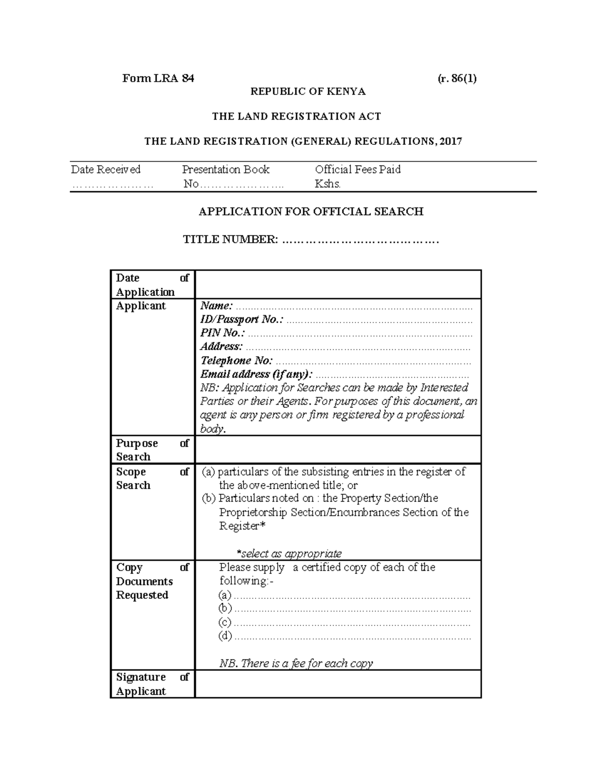 Form LRA 84 Application for Official Search - Kenya Land Registration ...
