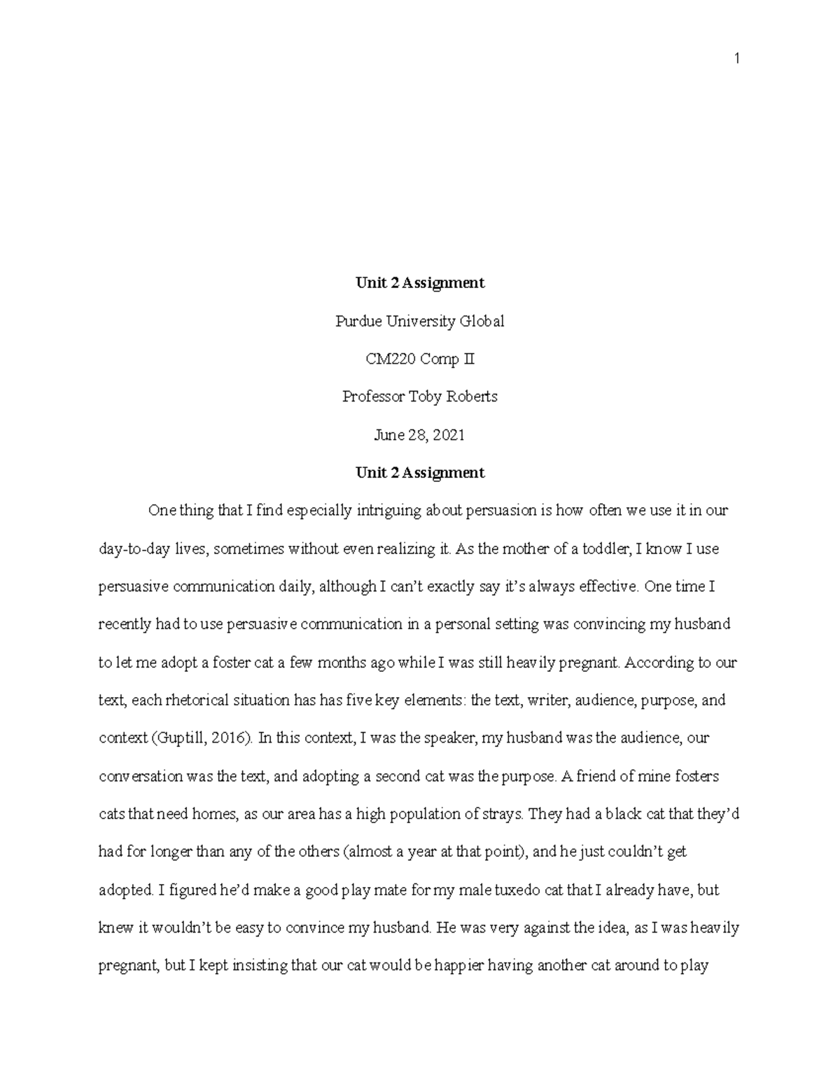 Unit 2 CM220 Assignment - 1 Unit 2 Assignment Purdue University Global ...