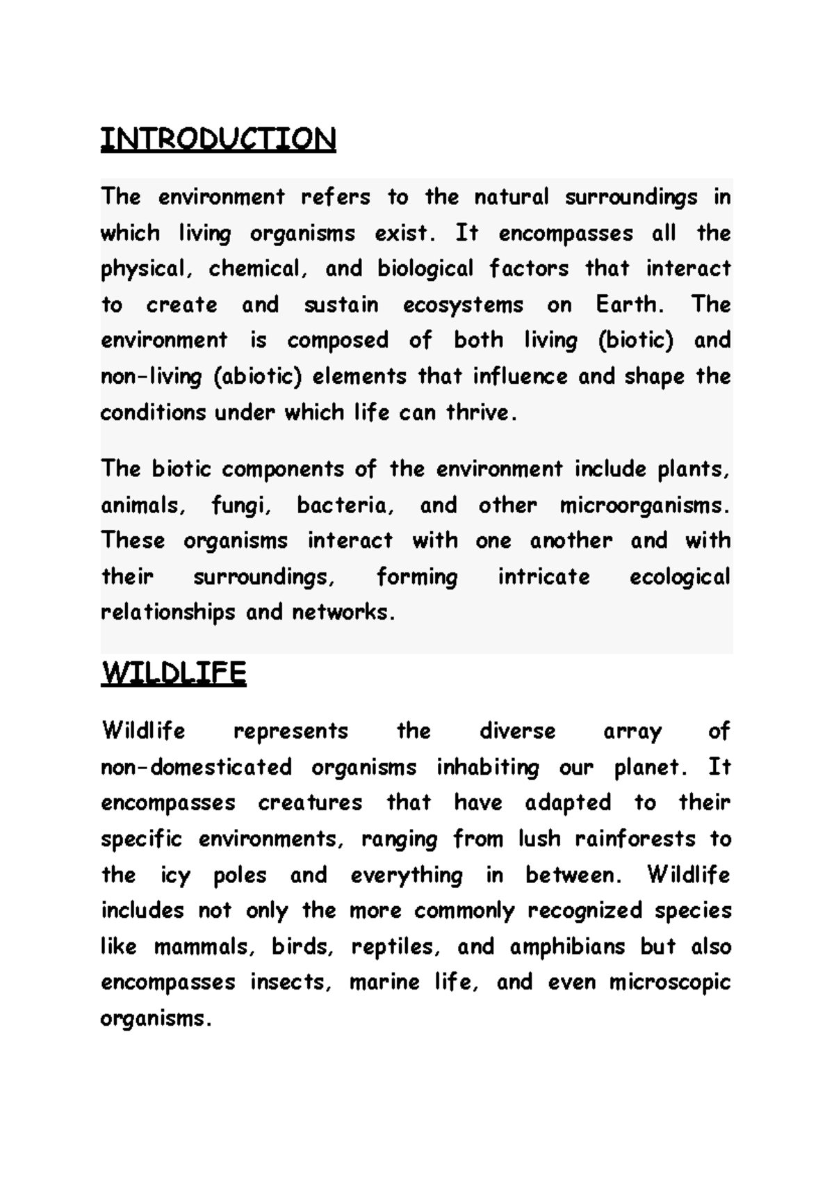 MY Final Geography Project - INTRODUCTION The environment refers to the ...