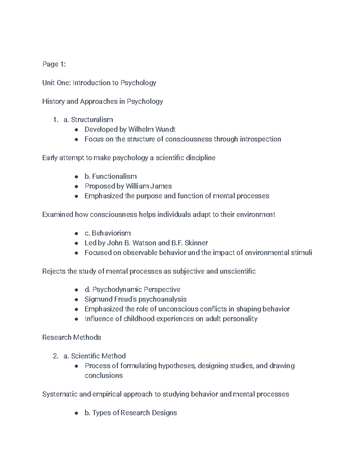 Ap psych unit 1 notes - Page 1: Unit One: Introduction to Psychology ...