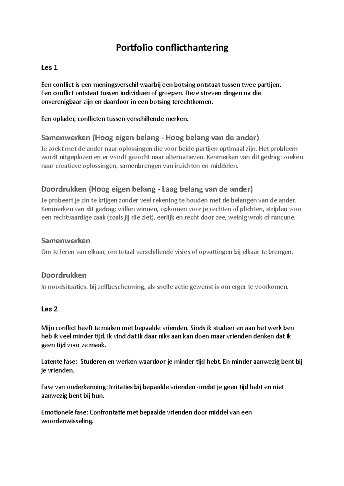 Portfolio conflicthantering - Een conflict ontstaat tussen individuen ...