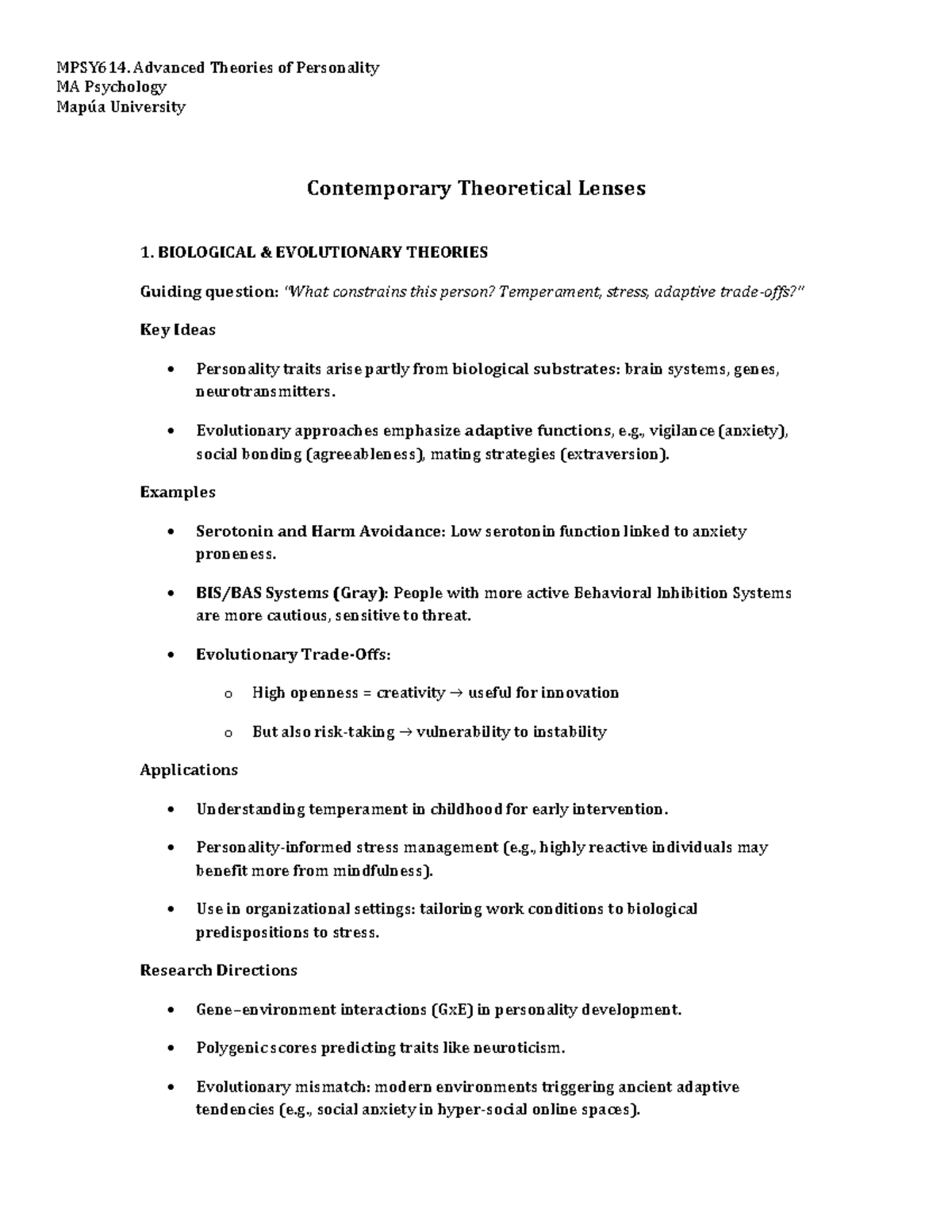 MPSY614. Advanced Theories of Personality: Contemporary Lenses Overview ...