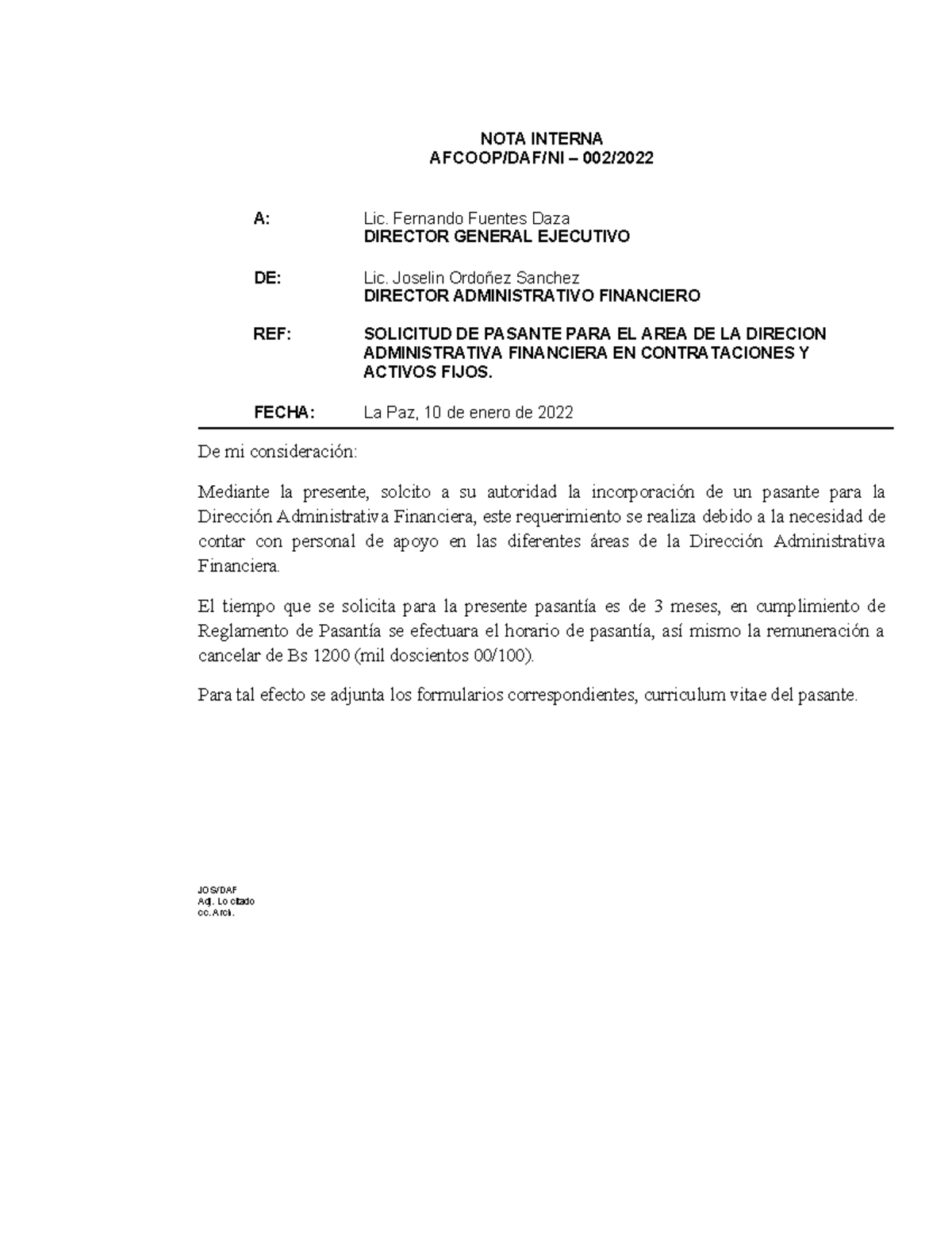 Solicitud de Pasante para Dirección Administrativa Financiera - Studocu