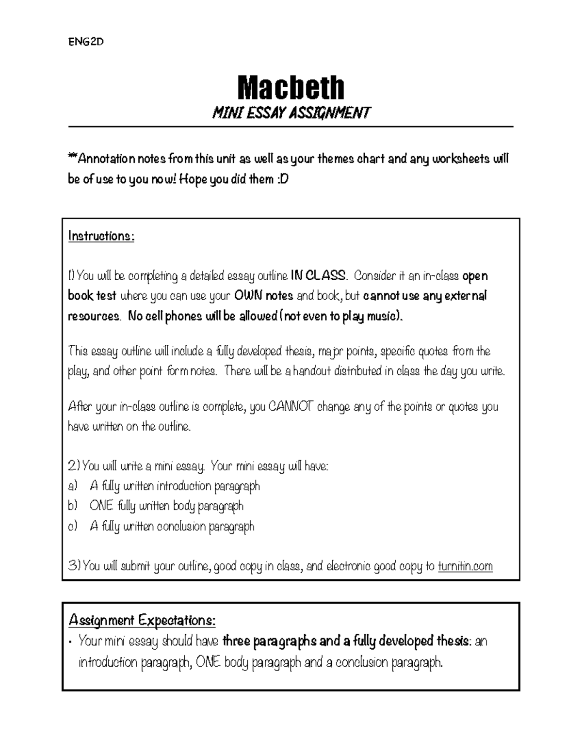 Macbeth Mini Essay - Introduction Instructions - 2022 ENG2D Version 2 ...
