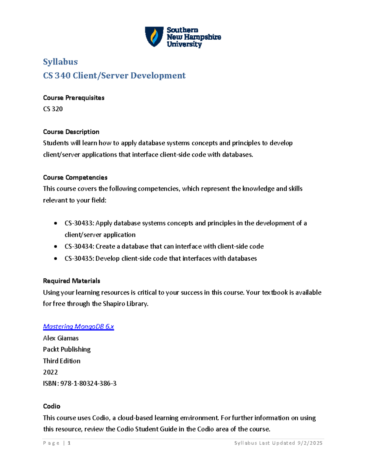 CS 340 Syllabus: Database Development Course Overview and Requirements ...