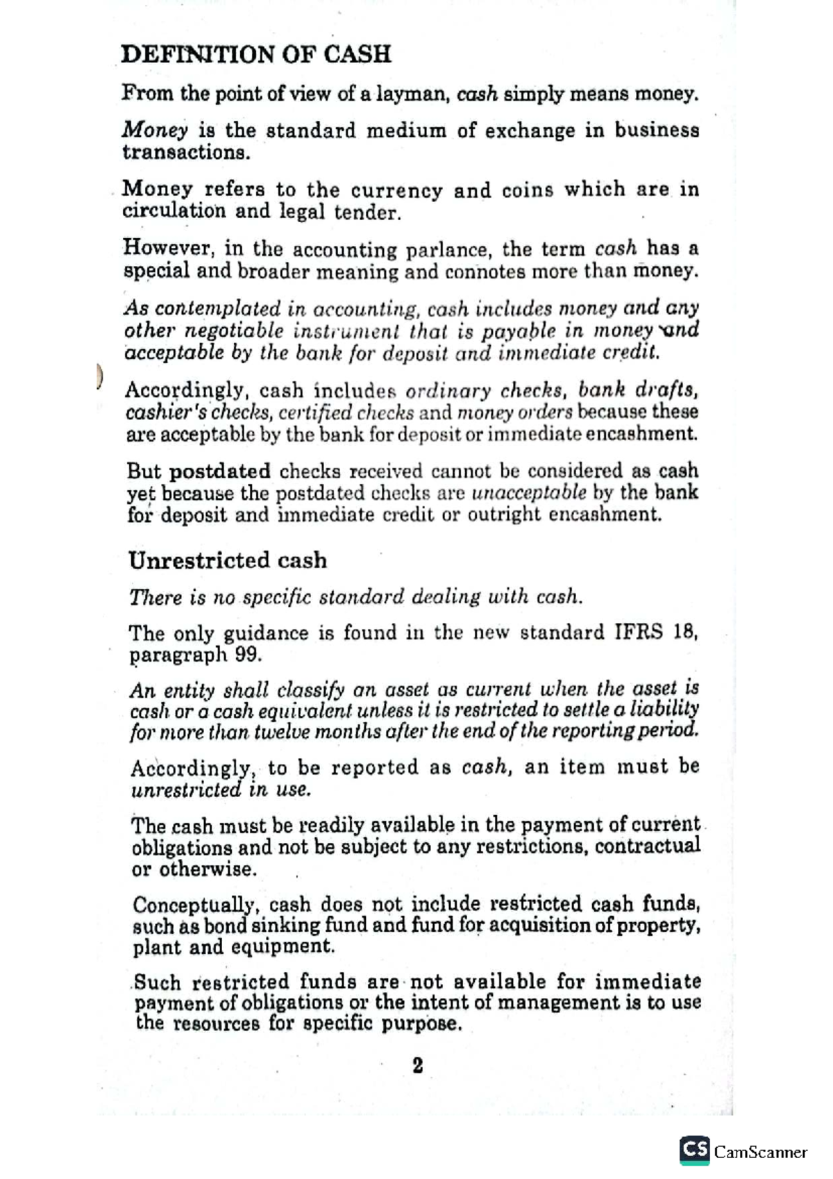 CS 101: Definition and Classification of Cash in Accounting - Studocu