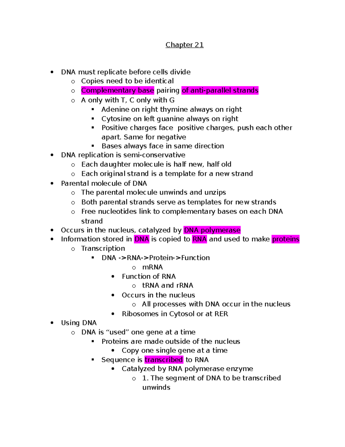 Molecular Genetics: Chapter 21 - DNA Replication, Transcription ...