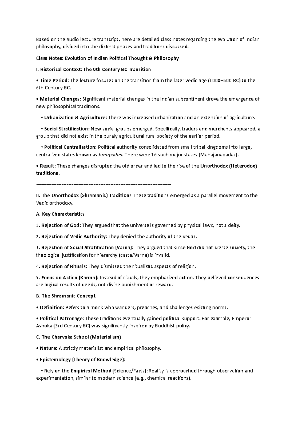 Class Notes: Evolution of Indian Philosophy (PHIL 101) - Sem 3 Exam ...