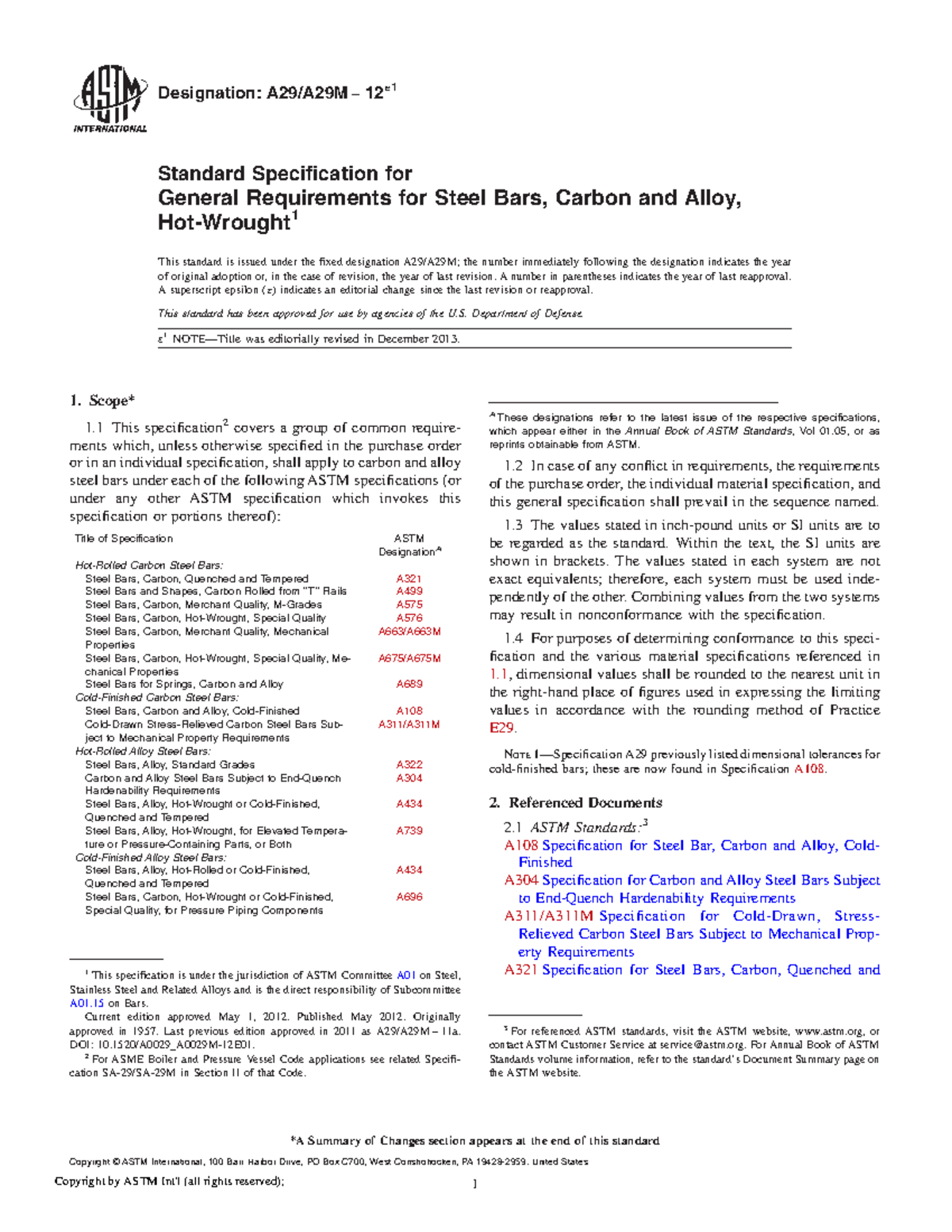 ASTM A29 A29M 12 pdf - Designation: A29/A29M − 12 ́ 1 Standard Specification for General - Studocu