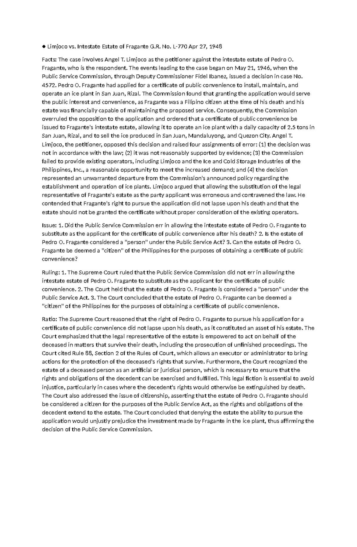 Limjoco vs. Fragante Estate: Case Analysis and Supreme Court Ruling ...
