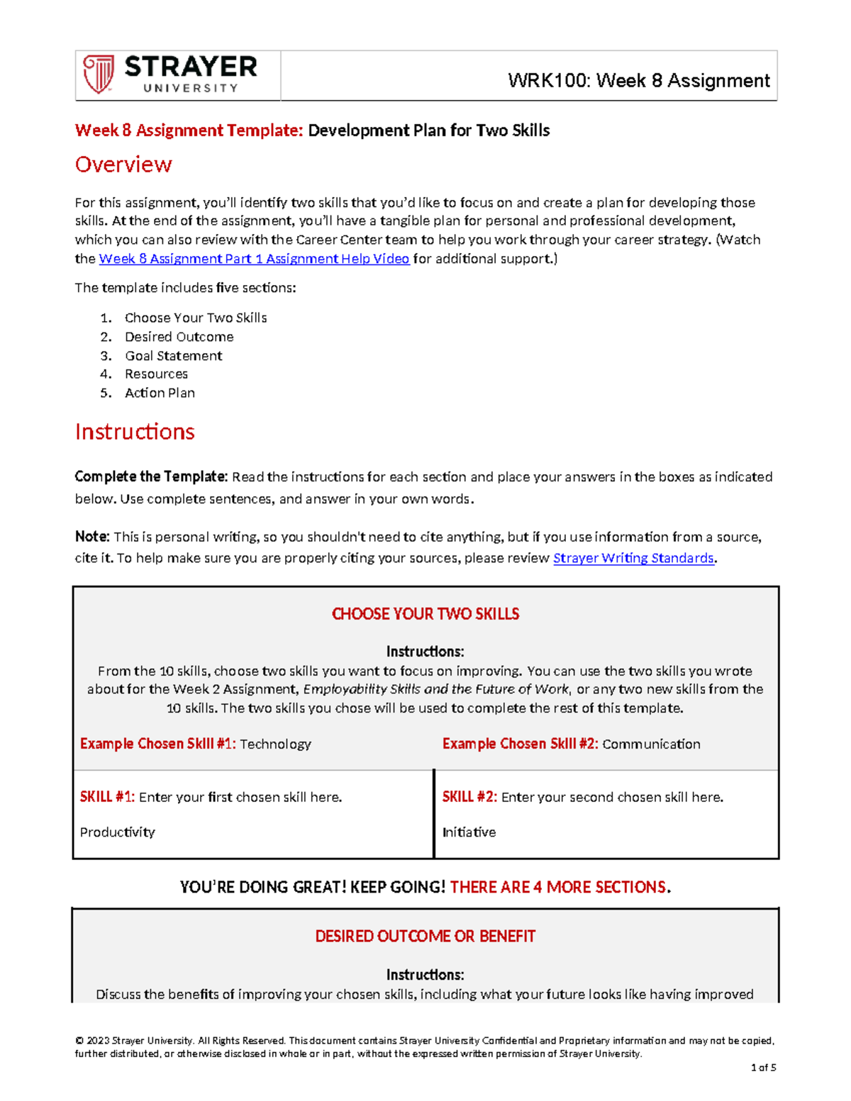 WRK100 Week 8 Skills Development Plan Template - Studocu