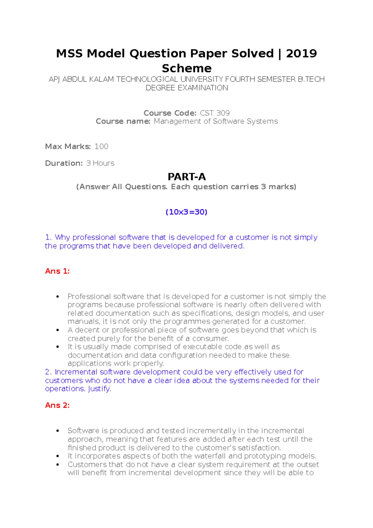 Ktu Mss Model Question Paper Solved Answer Key 2019 S5 Cse Mss Model