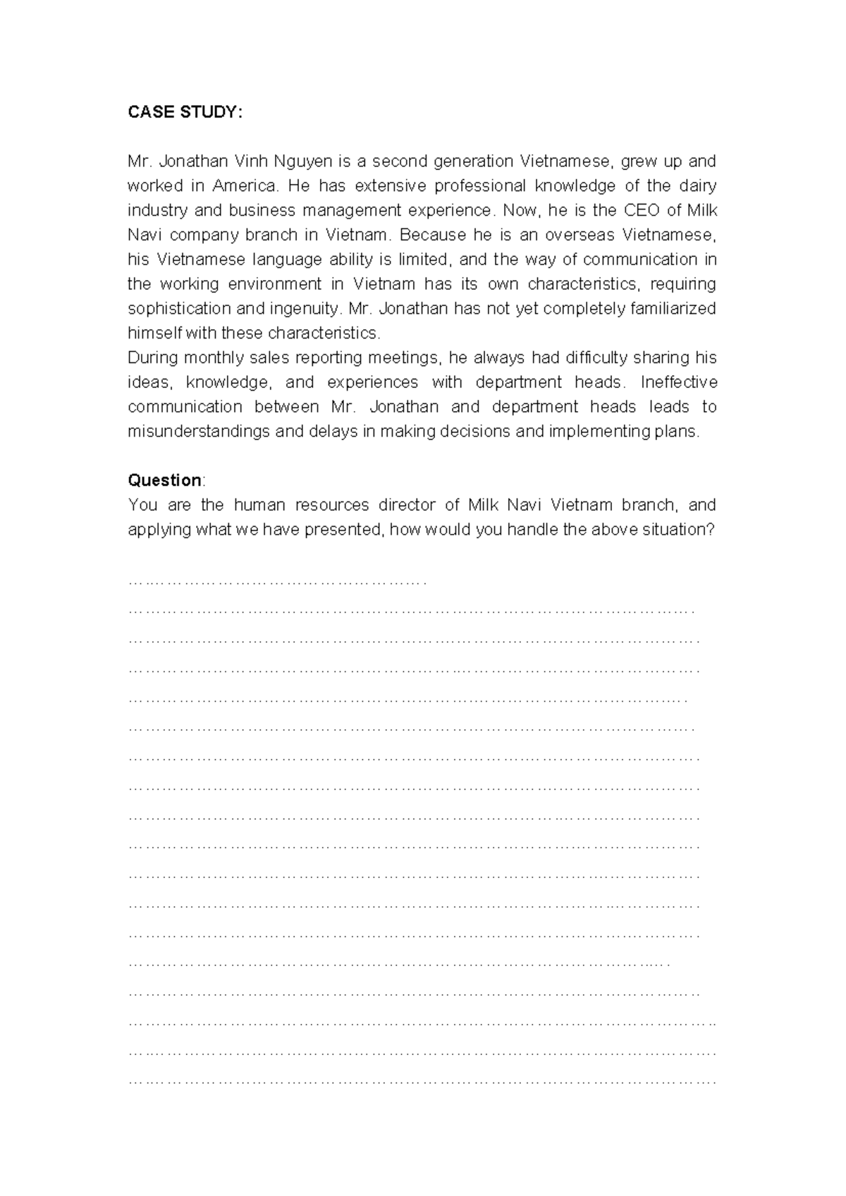 CASE STUDY: Communication Challenges for CEO Jonathan Vinh Nguyen - Studocu