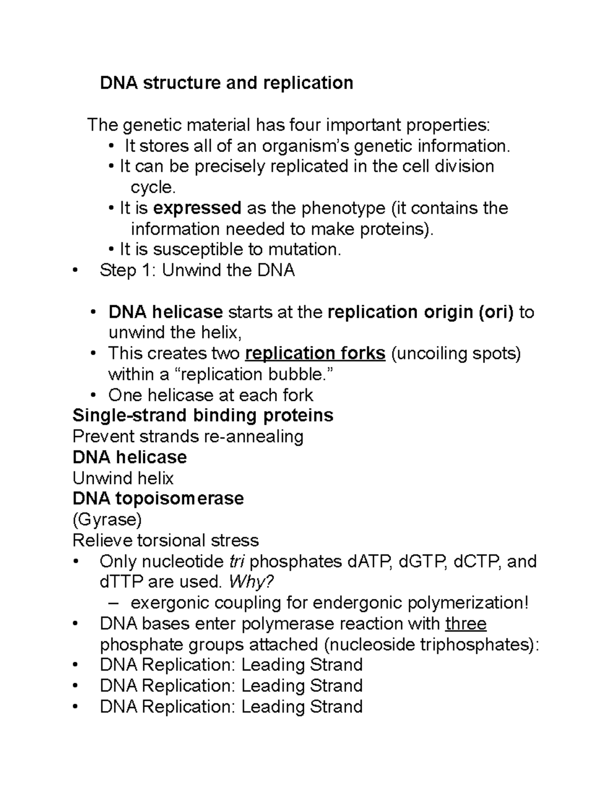 DNA Structure and Replication: Lecture Notes (BIOL 101) - Studocu