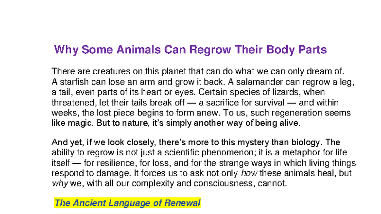 The Science of Regeneration: Why Some Animals Can Regrow Body Parts ...