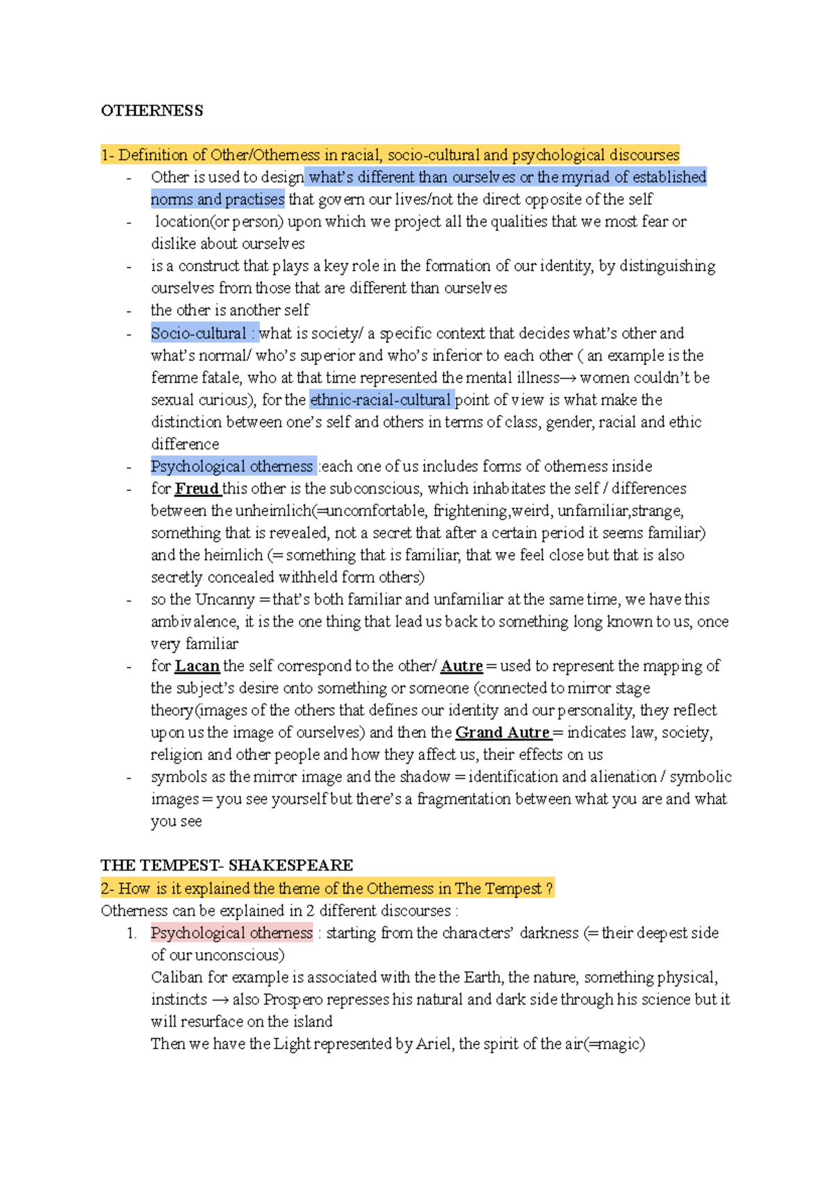 Exam Questions - English Literature: Exploring Otherness in Texts - Studocu