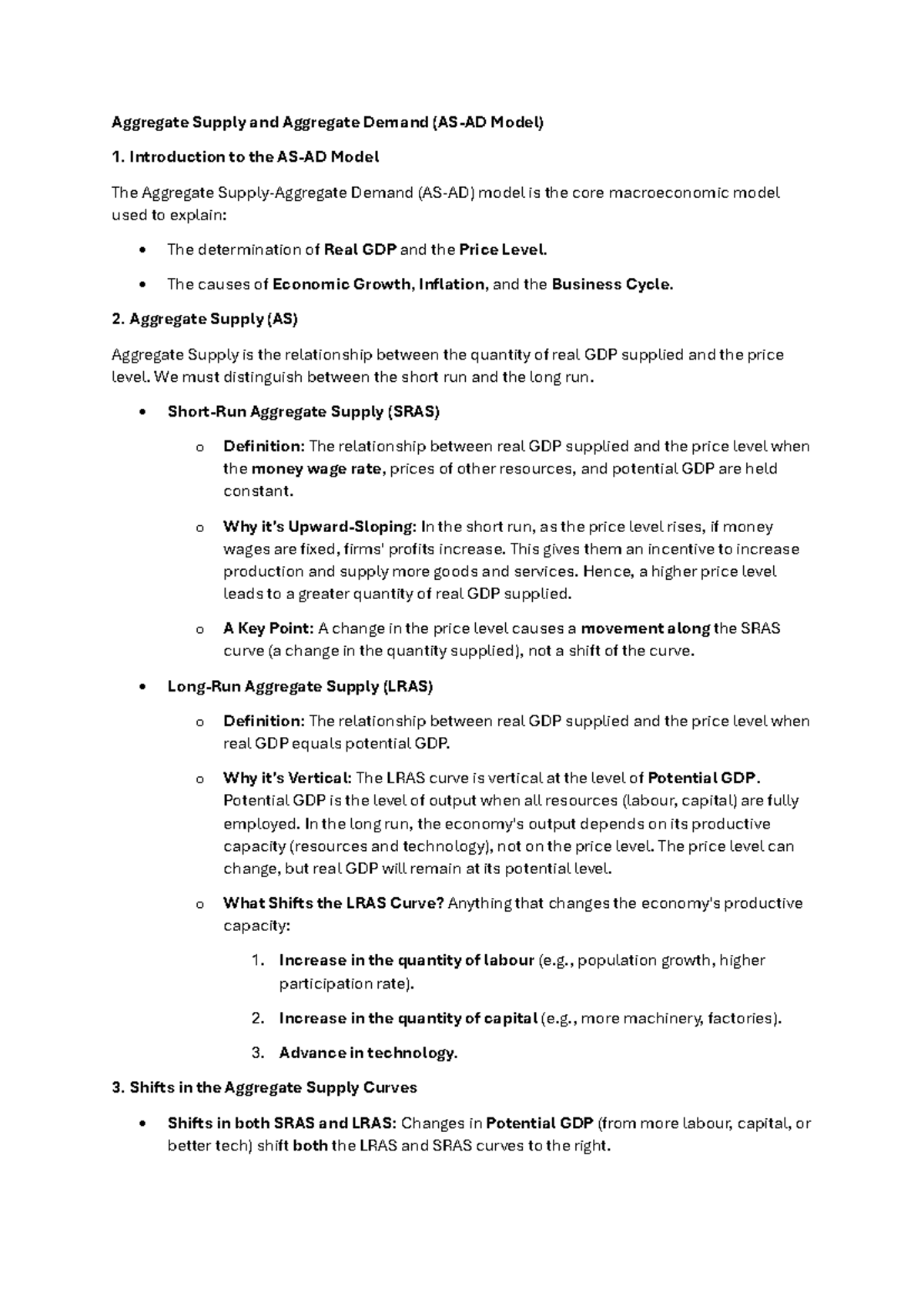 Aggregate Supply and Demand Model: CH 28 Final Exam Notes - Studocu