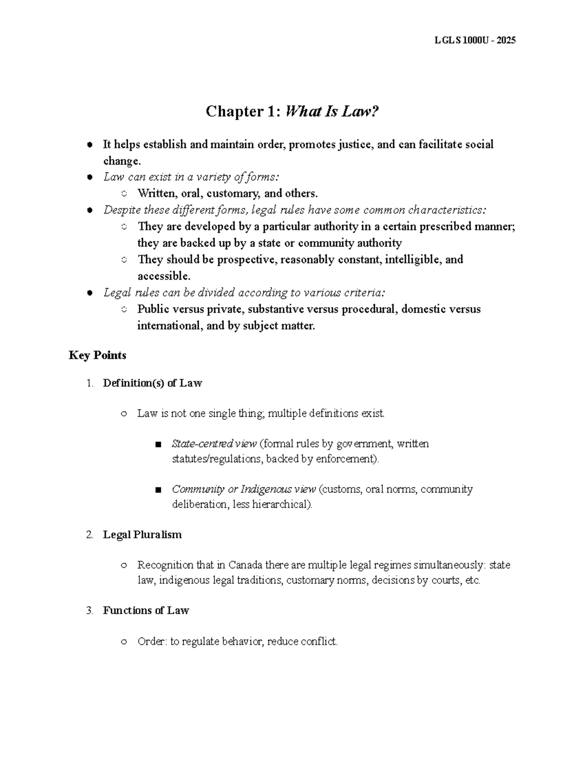 LGLS 2025 Ch 1-2: Understanding Law & Legal Systems - Studocu